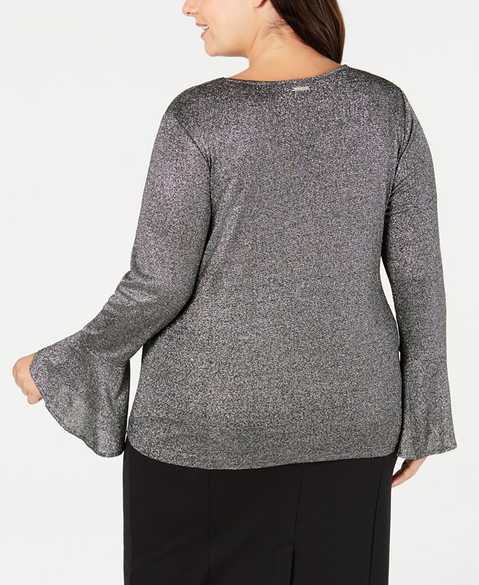 Michael Kors Plus Size Metallic Bell-Sleeve Top - Macy's