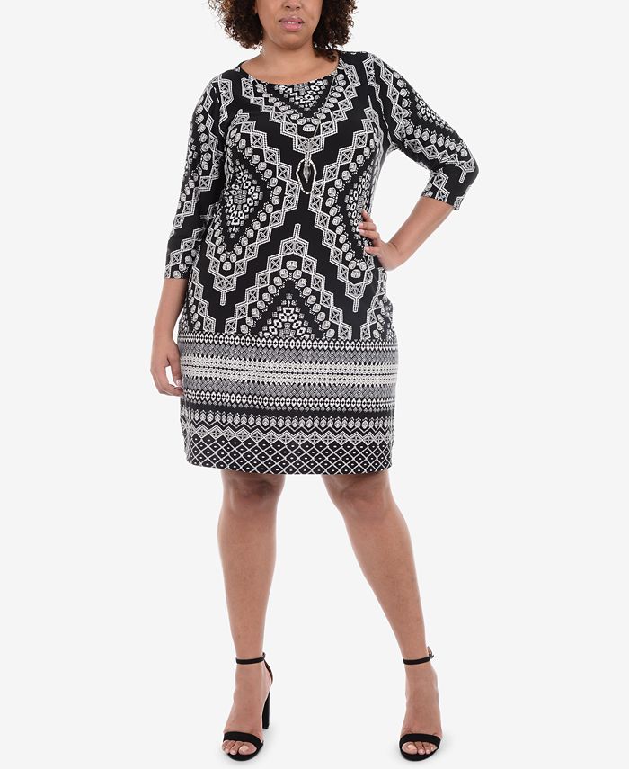NY Collection Plus Size Necklace Printed Sheath Dress - Macy's