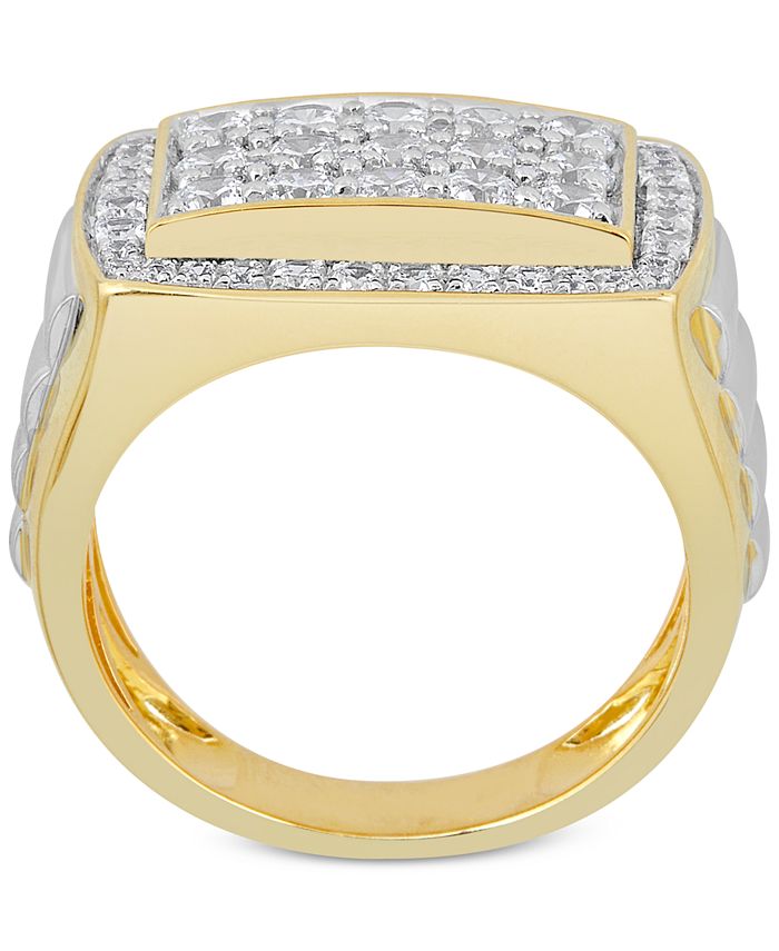 Macy's Diamond Two-Tone Men's Cluster Ring (2 ct. t.w.) in 10k Gold ...