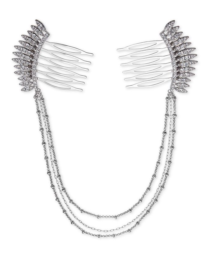 INC International Concepts I.N.C. Silver-Tone Crystal Comb Triple-Layer ...