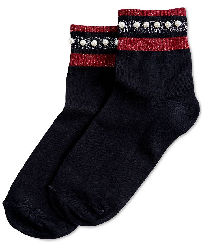 Hue Embellished Metallic-Stripe Anklet Socks - Macy's