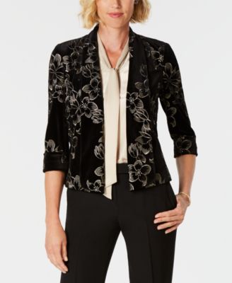 Kasper Floral-Print Velvet Flyaway Jacket - Macy's