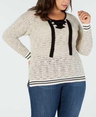 Say What? Trendy Plus Size Lace-Up Sweater - Macy's
