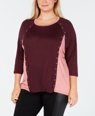 MICHAEL Michael Kors Plus Size Colorblocked Grommet Top - Macy's