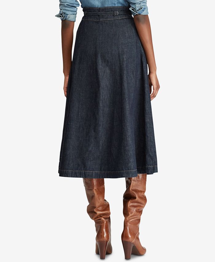 Polo Ralph Lauren Denim Cotton A-Line Midi Skirt - Macy's