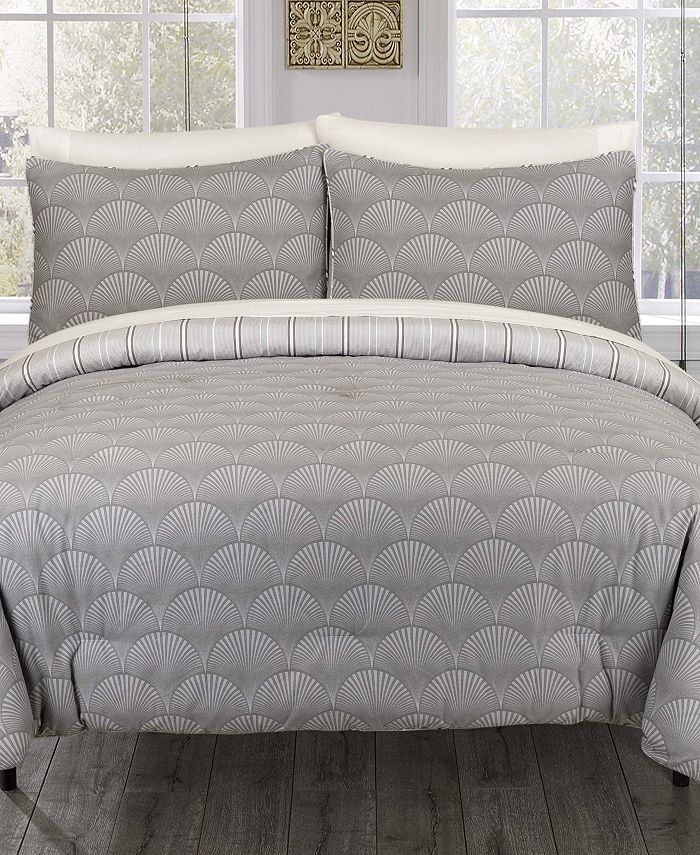 Nouvelle Home Ron Chereskin Modern Fanfair Gray Full/Queen Duvet Set ...