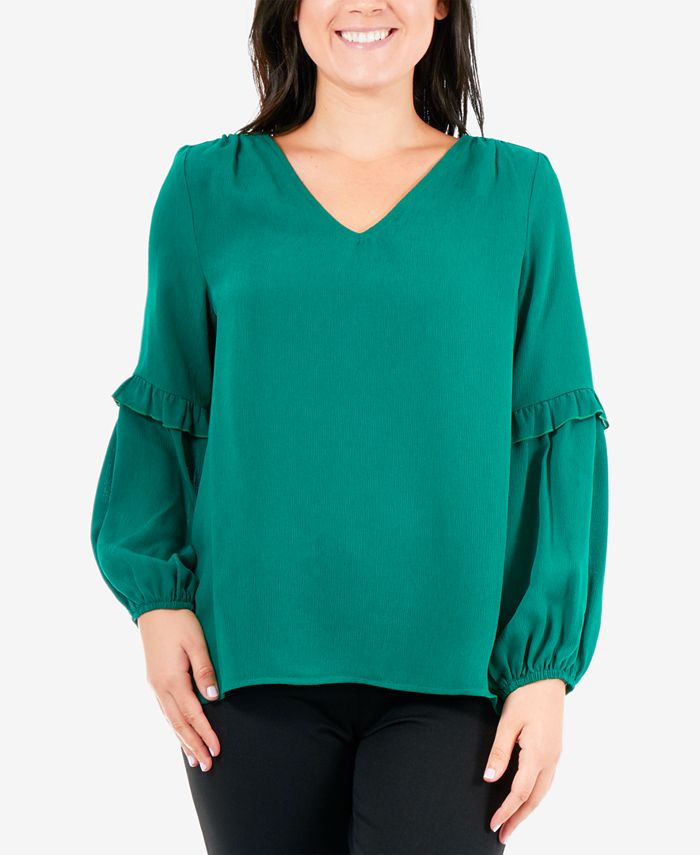 NY Collection Textured Ruffle-Trim Top - Macy's