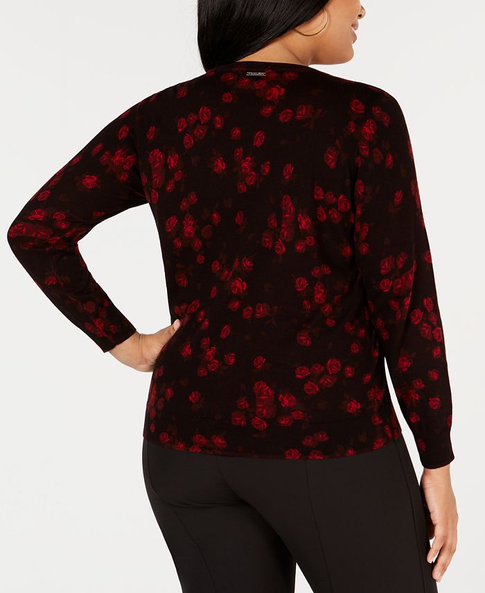 Michael Kors Plus Size Rose-Print Sweater - Macy's