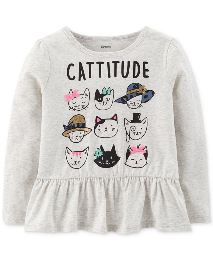 Carter's Toddler Girls Graphic-Print Peplum Cotton T-Shirt - Macy's