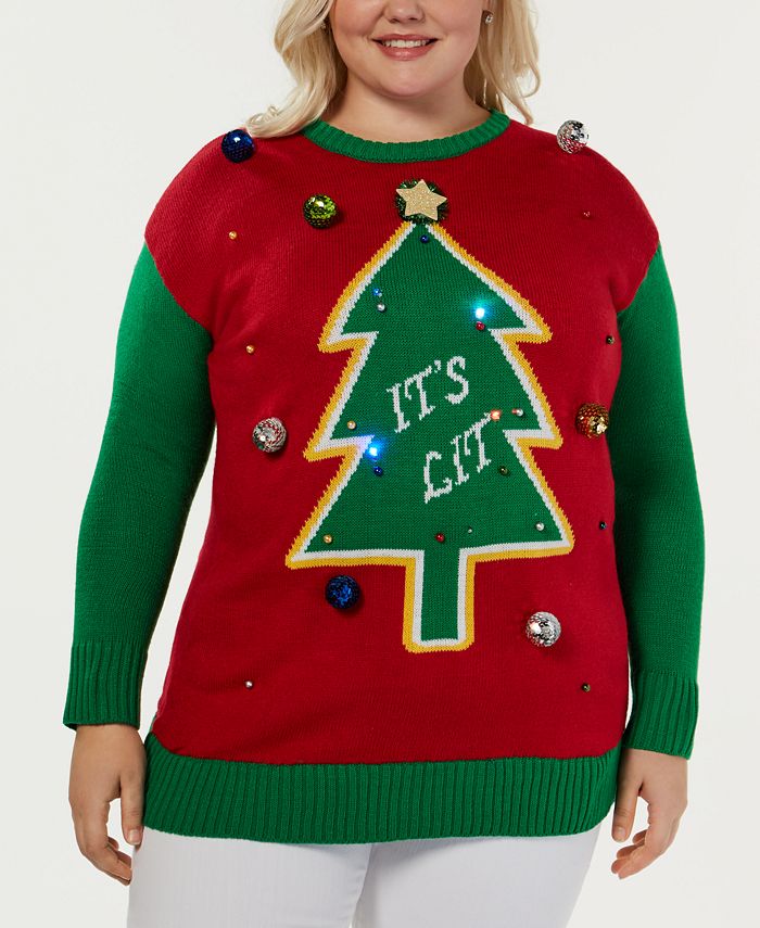 Planet Gold Trendy Plus Size "'It's Lit" Light-Up Christmas Sweater ...