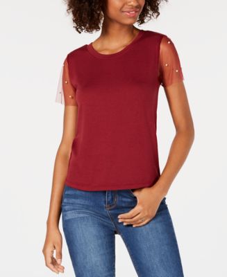 Crave Fame Juniors' Sheer-Sleeve Embellished Top - Macy's