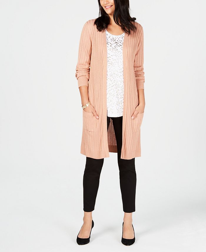 JM Collection Ribbed Metallic Cardigan, Created for Macy's - Macy's