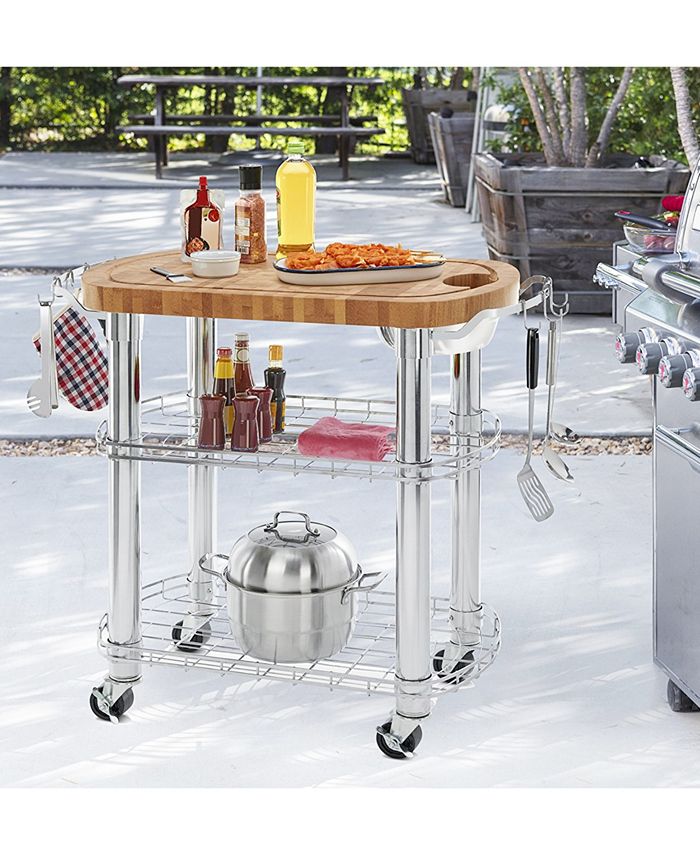 Seville Classics Rolling Oval Solid-Bamboo Butcher Block Top Kitchen ...