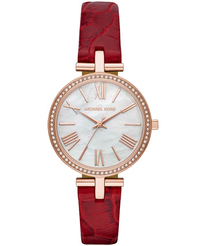 Michael Kors Women's Maci Red Leather Strap Watch 34mm - Macy's