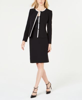 Le Suit Piped-Trim Skirt Suit - Macy's