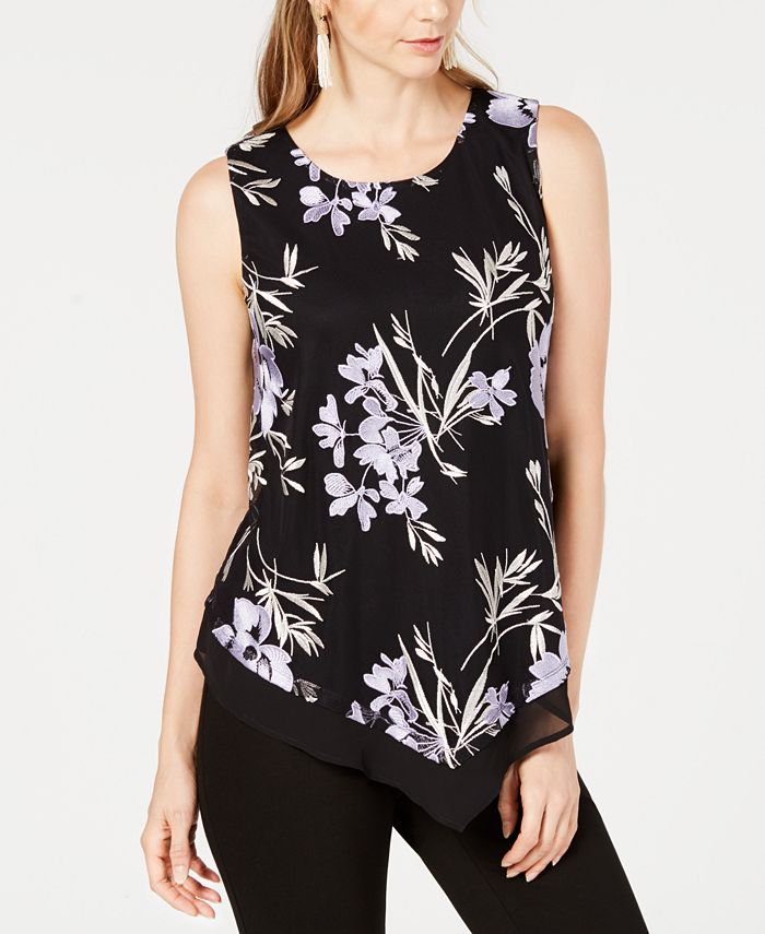 Alfani Embroidered Pointed-Hem Top, Created for Macy's - Macy's