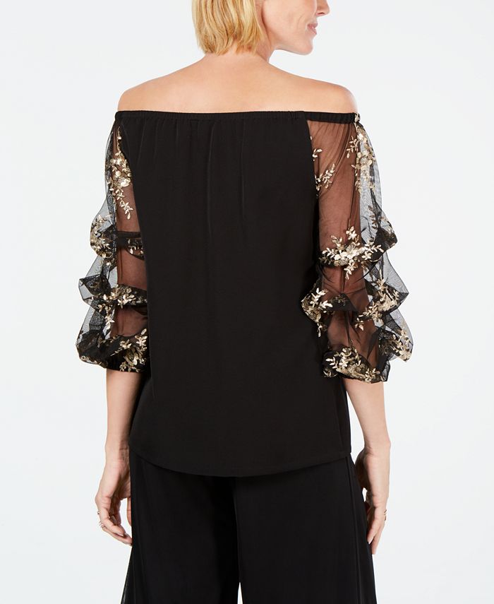 MSK Embroidered Puff-Sleeve Top - Macy's