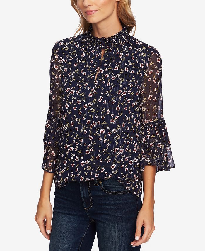 CeCe Printed Ruffle-Sleeve Blouse - Macy's