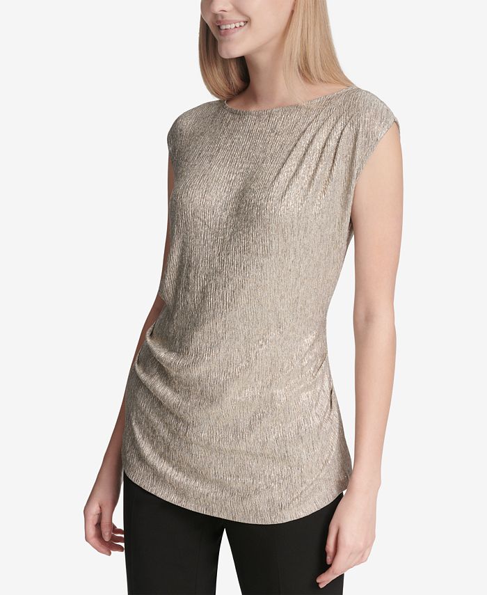 Calvin Klein Ruched Metallic Top - Macy's