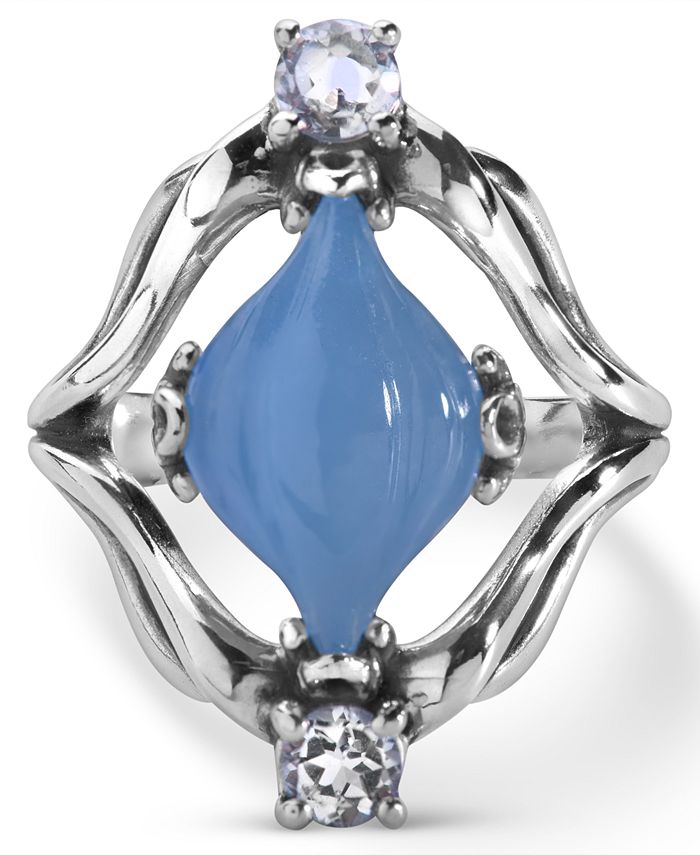 Macy's Carolyn Pollack Carved Blue Jade (10x16mm) and White Topaz (1/4 ...