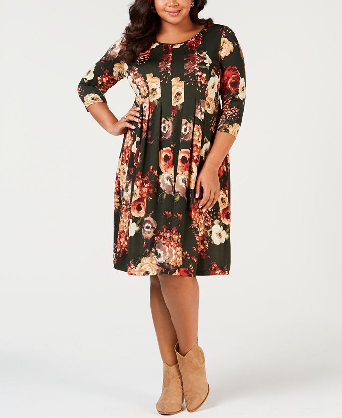 NY Collection Plus Size Pleated Dress - Macy's