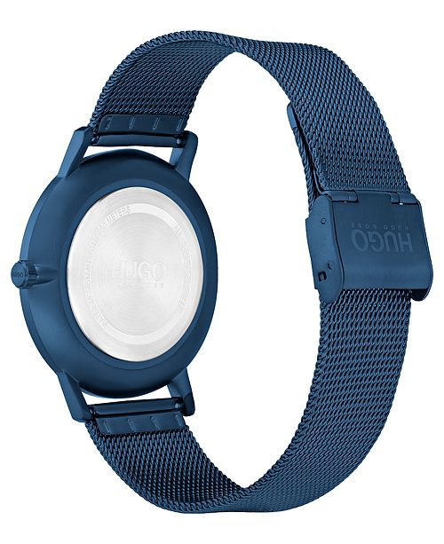 HUGO Men's #Exist Ultra Slim Blue Ion-Plated Stainless Steel Mesh ...