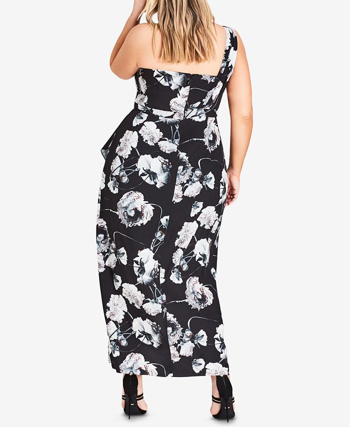 City Chic Plus Size Spanish Rose One-Shoulder Dress - Macy's