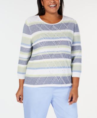Alfred Dunner Plus Size Greenwich Hills Textured Striped Sweater - Macy's