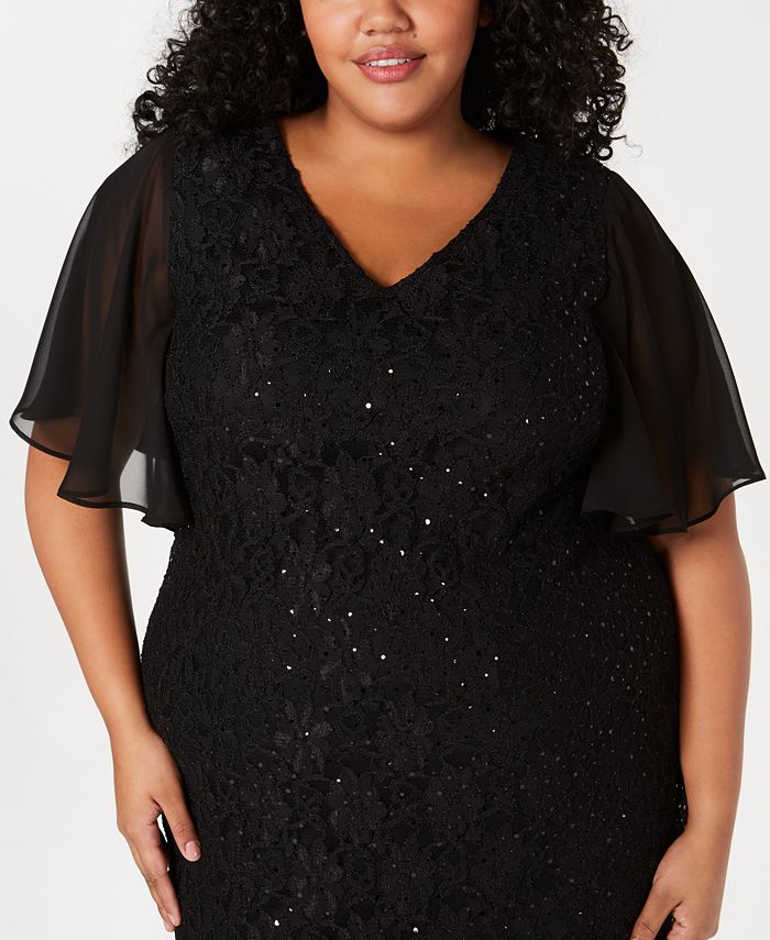 Connected Plus Size Flutter Sleeve Lace Gown Macys