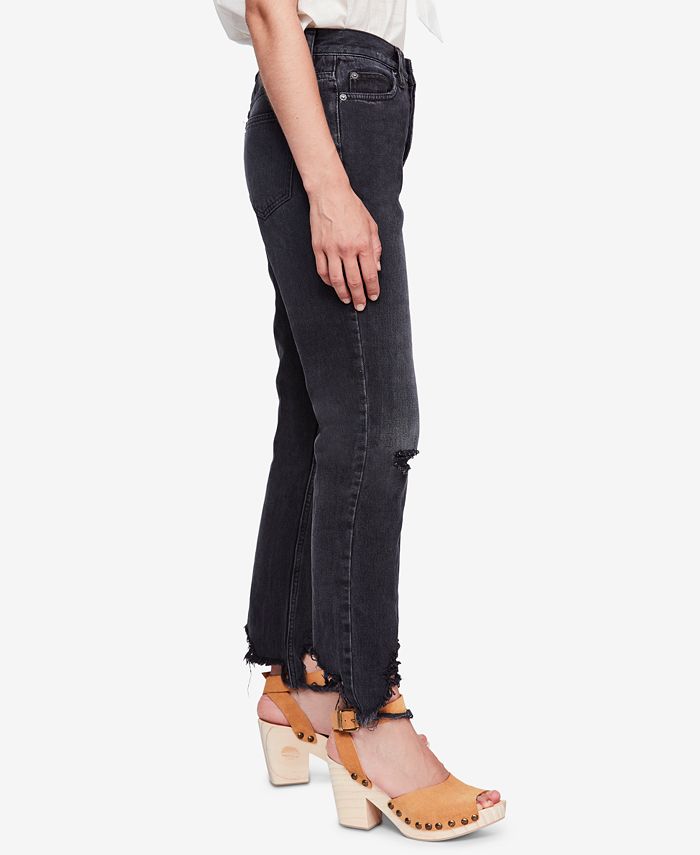 Free People Distressed-Hem Cotton Jeans - Macy's