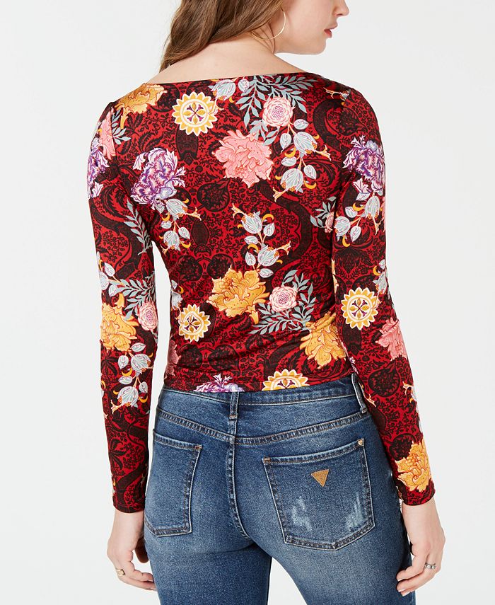 GUESS Long-Sleeve Mikah Ruched Top - Macy's