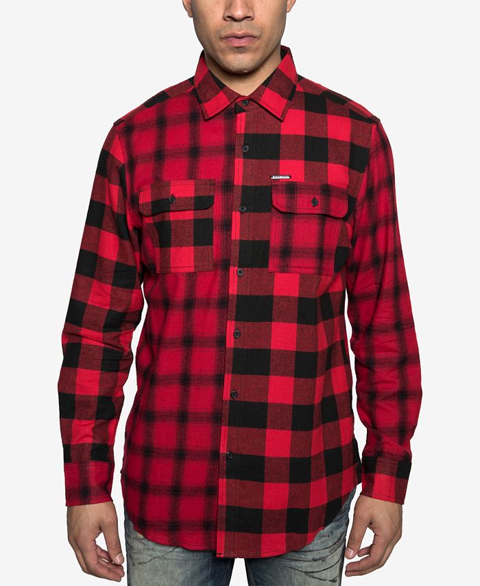 Sean John Mens Colorblocked Plaid Shirt - Macy's
