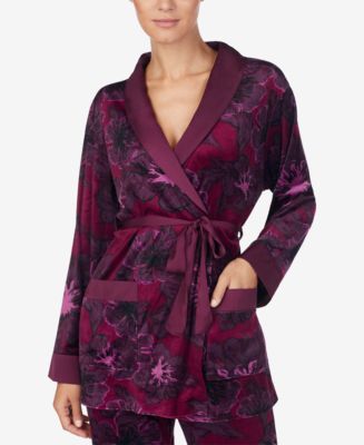 DKNY Satin-Trimmed Wrap Pajama Jacket - Macy's