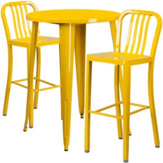 30'' Round Yellow Metal Indoor-Outdoor Bar Table Set With 2 Vertical ...