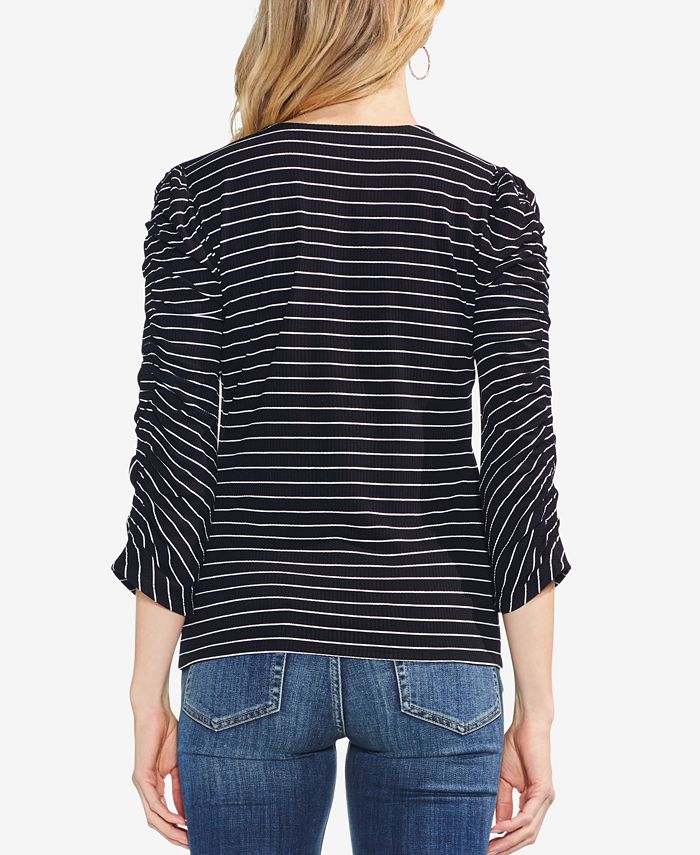 Vince Camuto Ruched-Sleeve Striped Top - Macy's