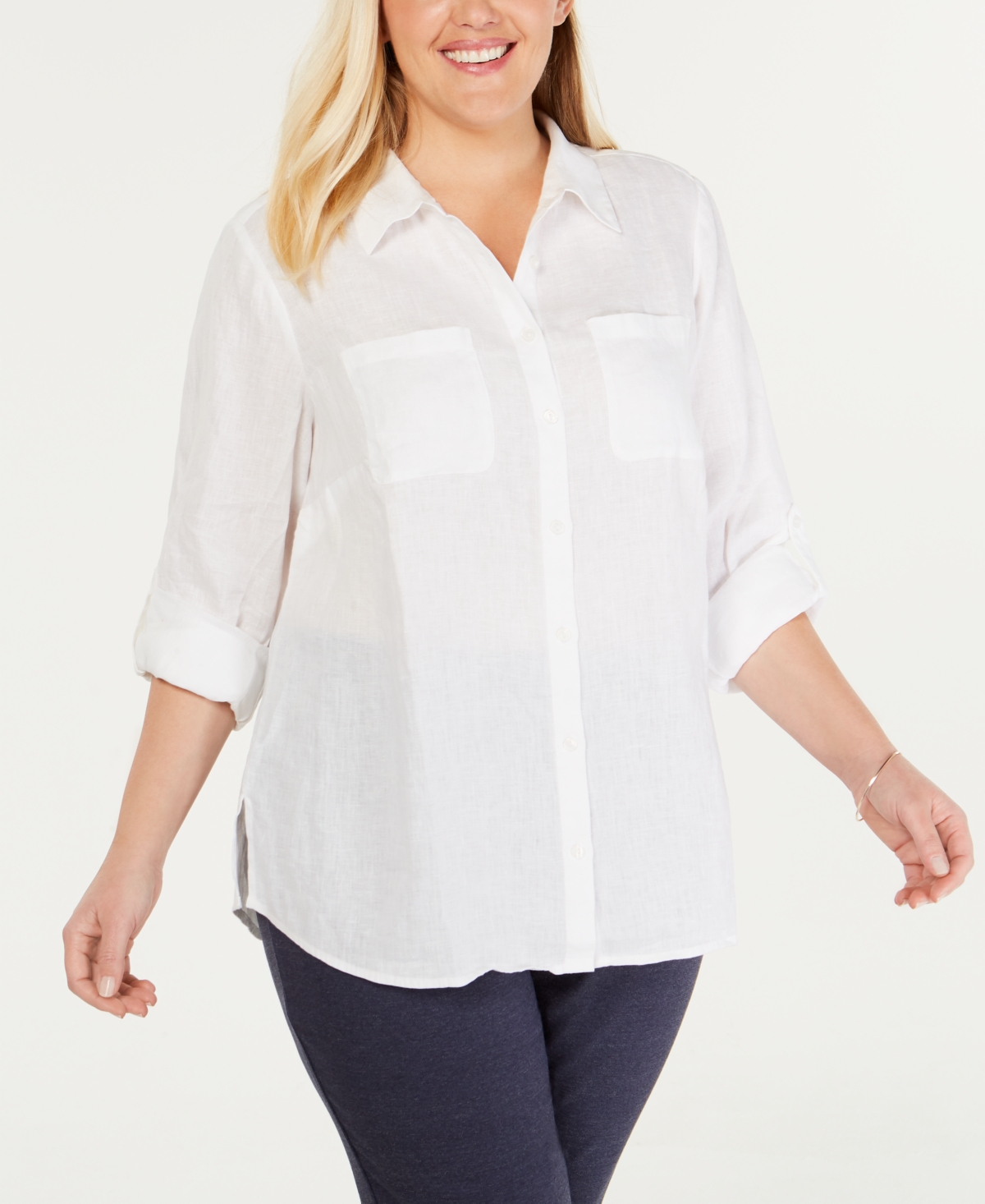 Click here for Charter Club Plus Size 100 Linen Roll-Tab Shirt  E... prices