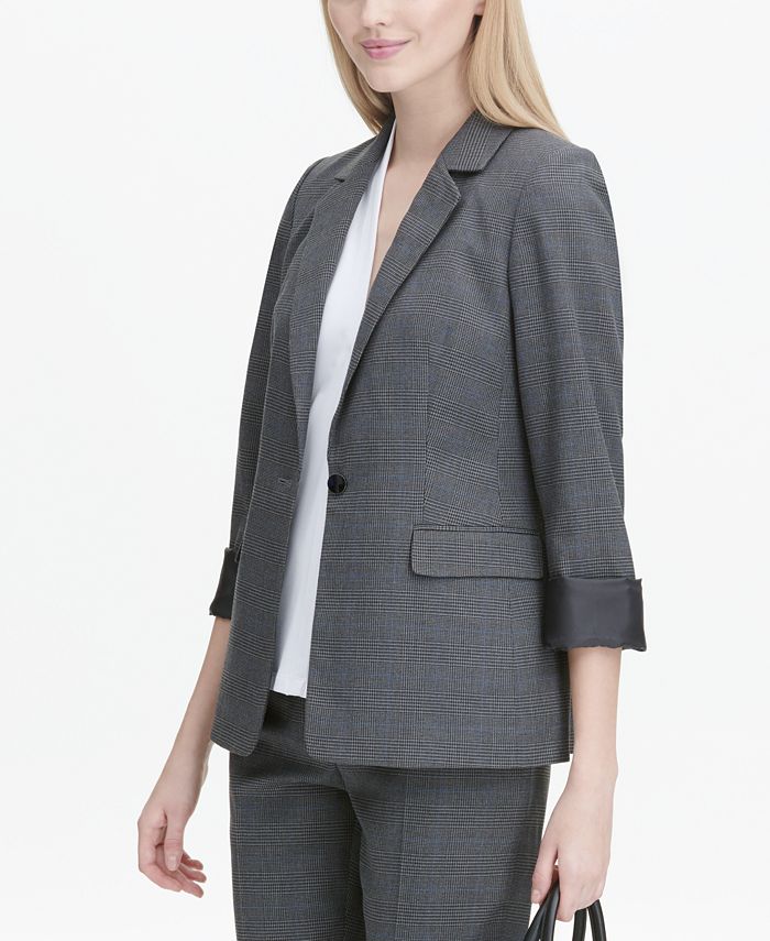 Calvin Klein Plaid Roll-Tab Jacket - Macy's