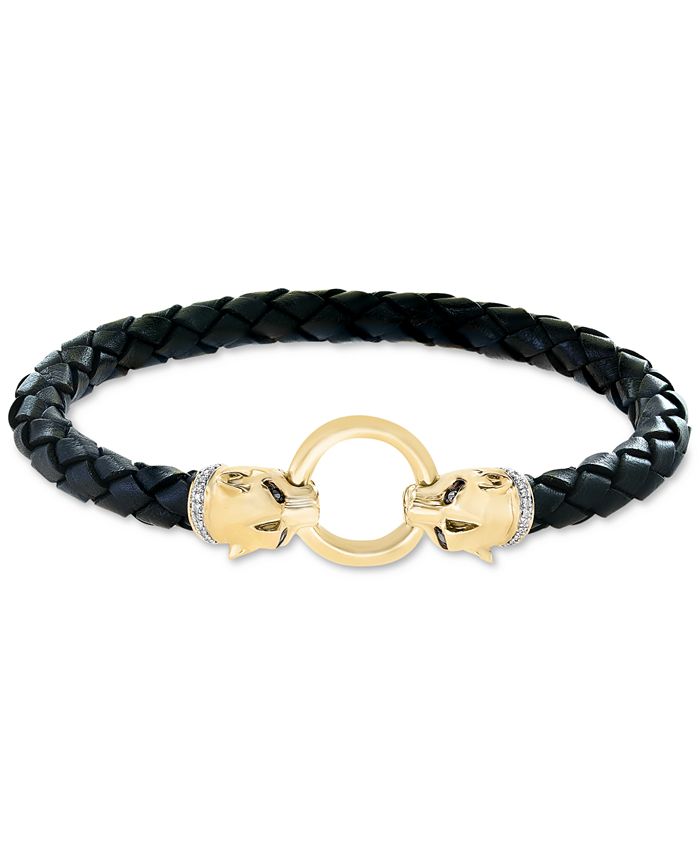 EFFY Collection EFFY® Men's Diamond Leather Cat Head Bracelet (1/4 ct ...