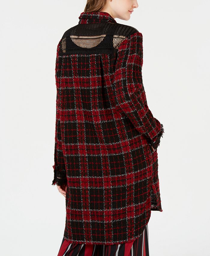 STELLA + GINGER Plaid Lace-Contrast Shirt Jacket - Macy's
