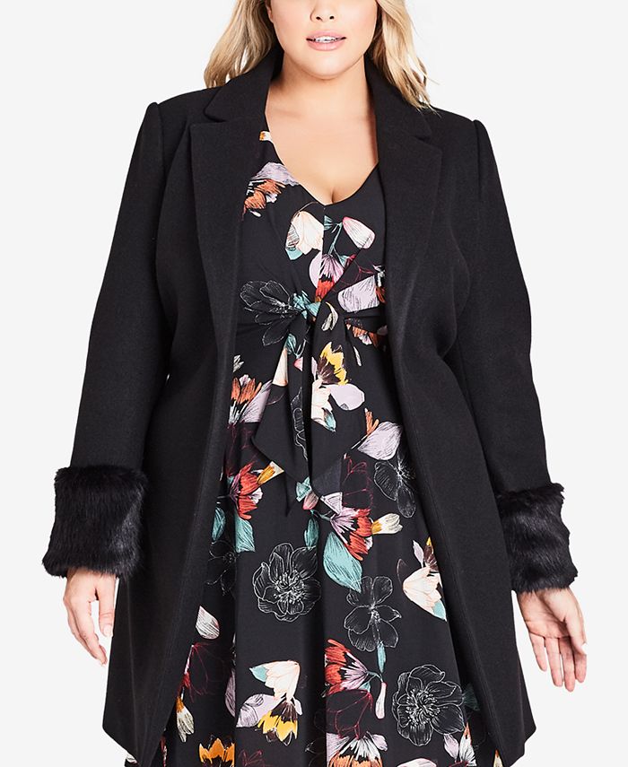 City Chic Trendy Plus Size Faux-Fur Fluff Coat - Macy's