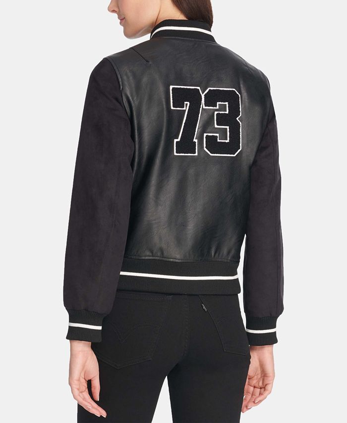 Levi's Mixed-Media Varsity Bomber Jacket - Macy's