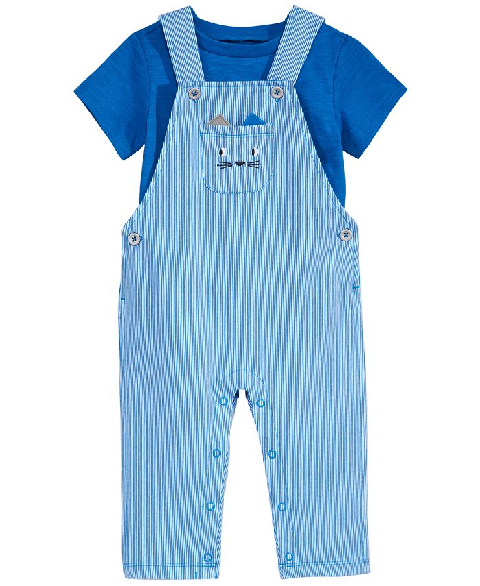First Impressions Baby Boys 2-Pc. Striped Cat Overalls & T-Shirt Set, Created for Macy's - Macy's