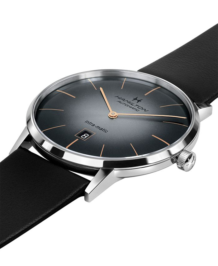 Hamilton Men's Swiss Automatic Intra-Matic Black Leather Strap Watch ...