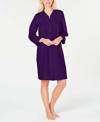 Miss Elaine Smocked Brushed-Back Terry Short Snap Robe - Macy's