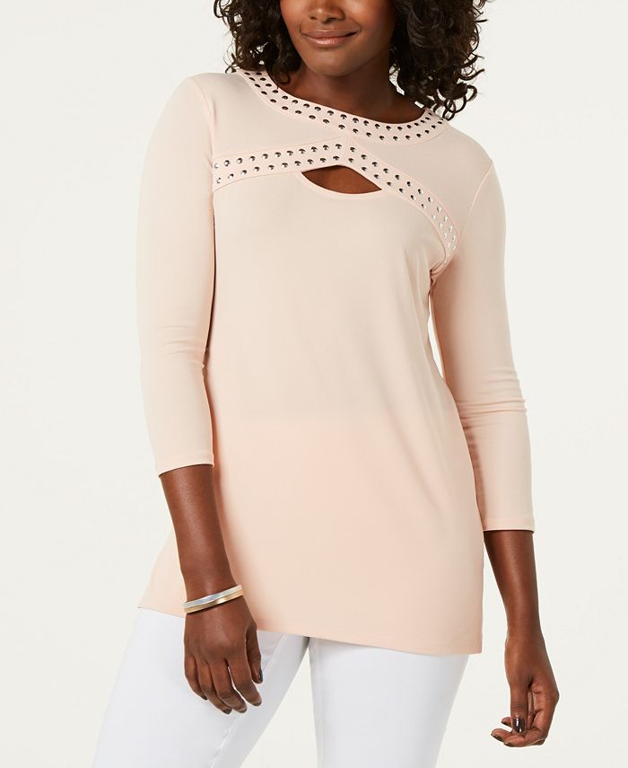 JM Collection Studded Cutout Tunic Top, Created for Macy's - Macy's