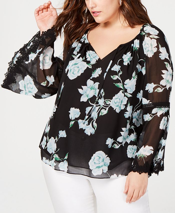 INC International Concepts I.N.C. Plus Size Printed Bell-Sleeve Blouse ...