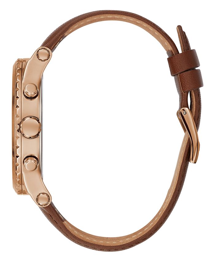 GUESS Honey Brown Leather Chronograph Watch 46MM - Macy's