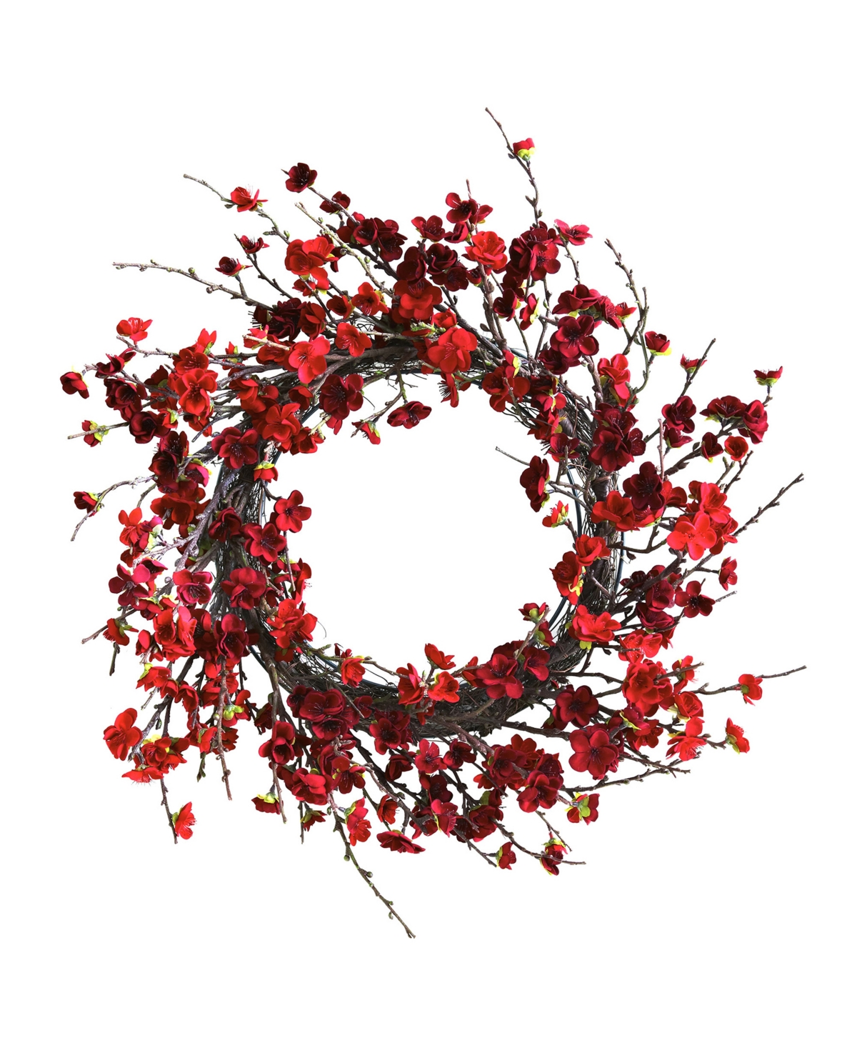 Click here for Nearly Natural 24 Plum Blossom Wreath - Red prices