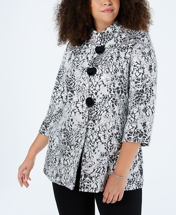 JM Collection Plus Size Metallic Jacquard Jacket, Created for Macy's ...