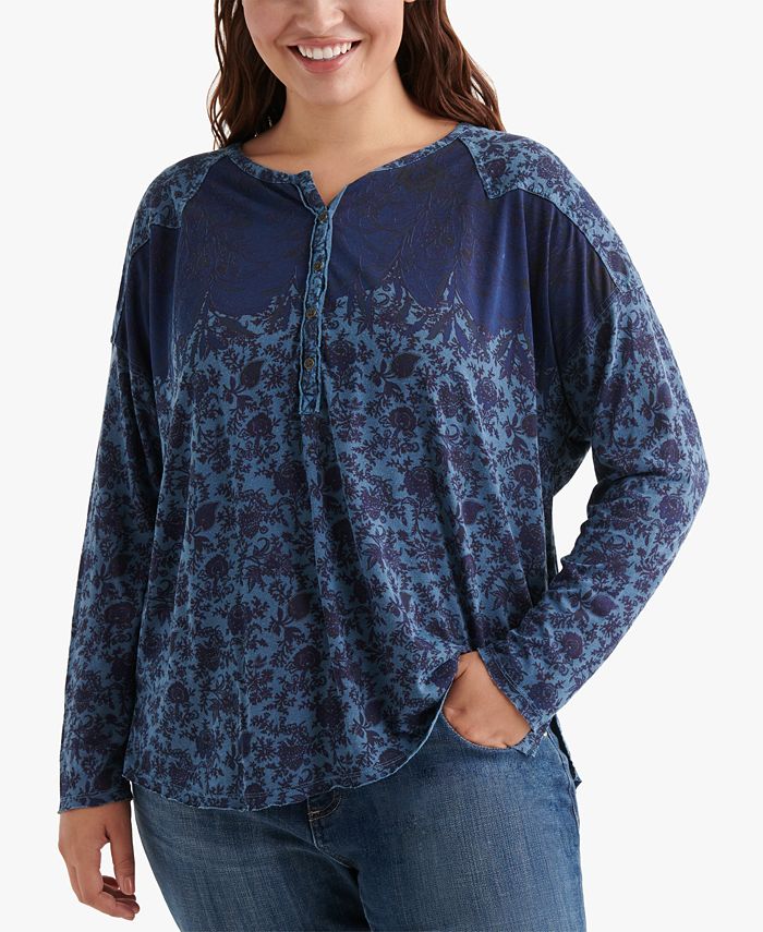 Lucky Brand Plus Size Printed Henley Top - Macy's